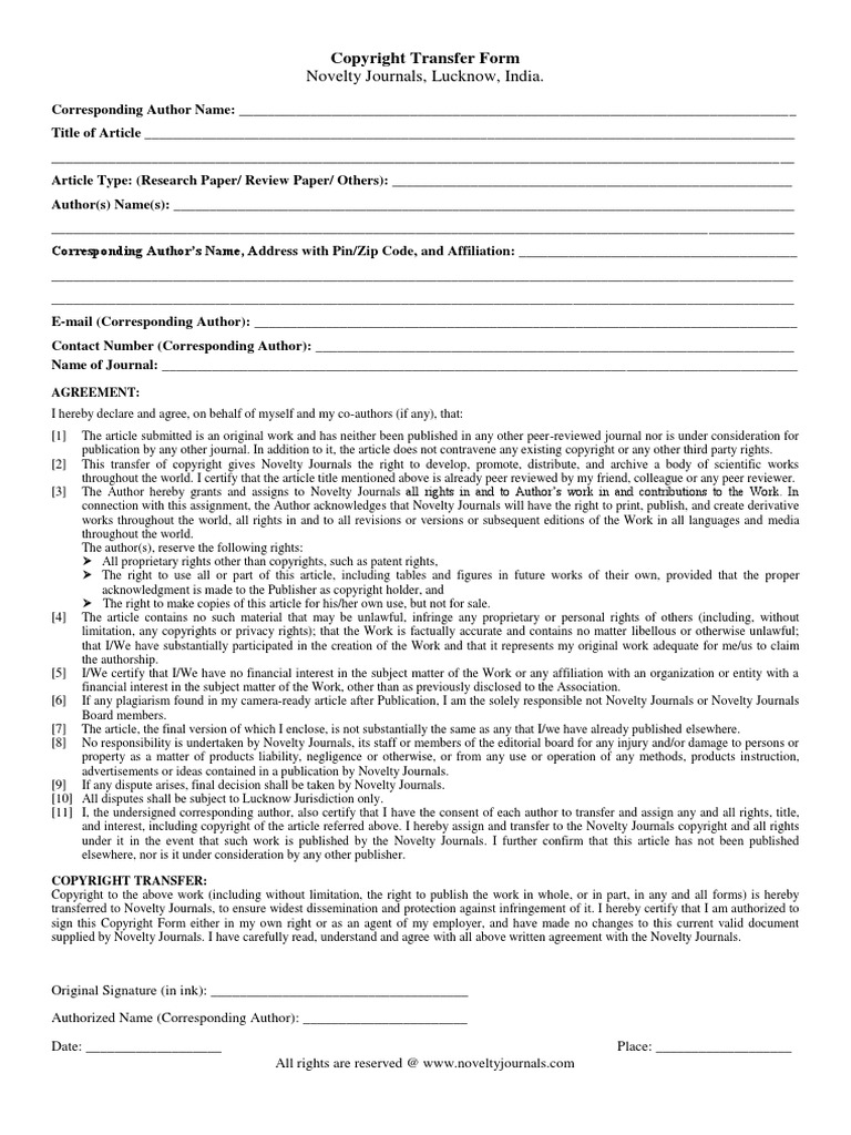 Copyright Form | PDF | Copyright | Author