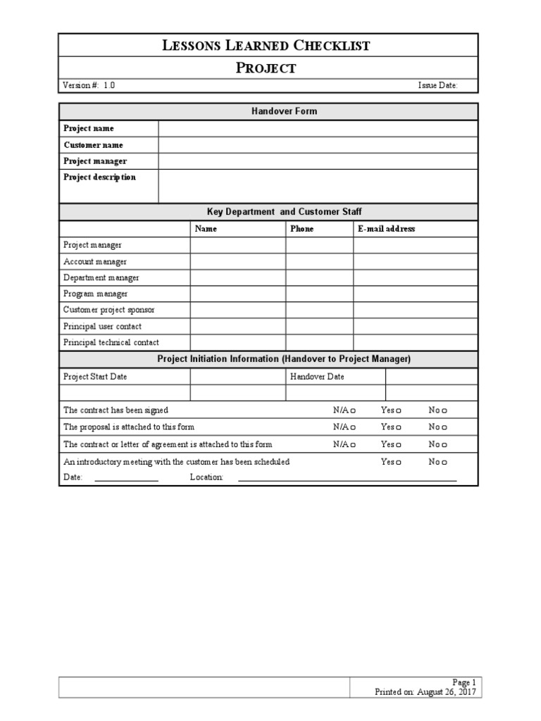L L C P: Essons Earned Hecklist Roject | PDF | Computing | Cyberspace