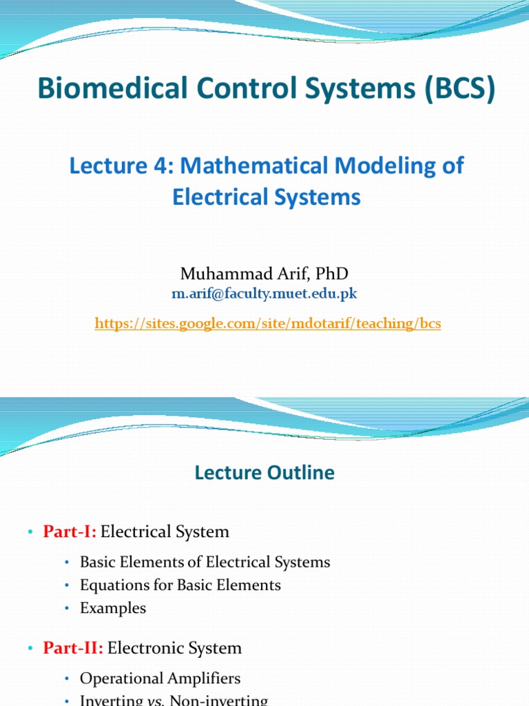 Lecture 4-Mathematical Modeling of Electrical Systems | PDF | Operational Amplifier | Amplifier