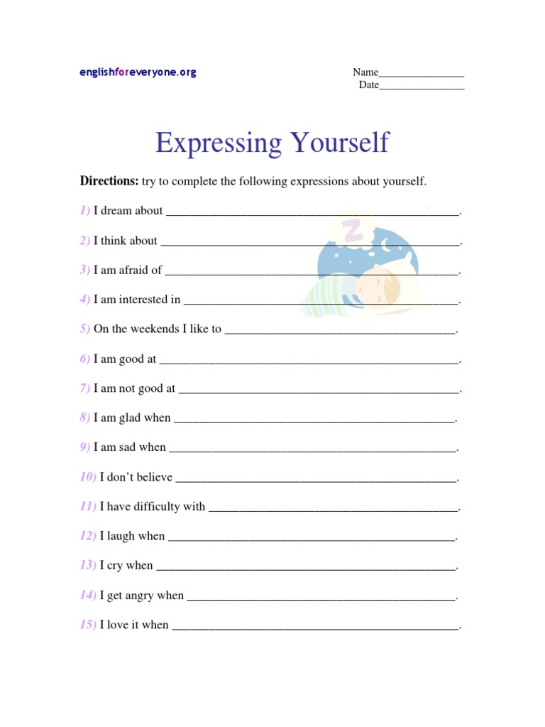 Self-Expression Worksheet | PDF