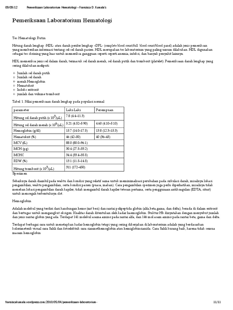 Hematology Laboratory Tests Overview | PDF