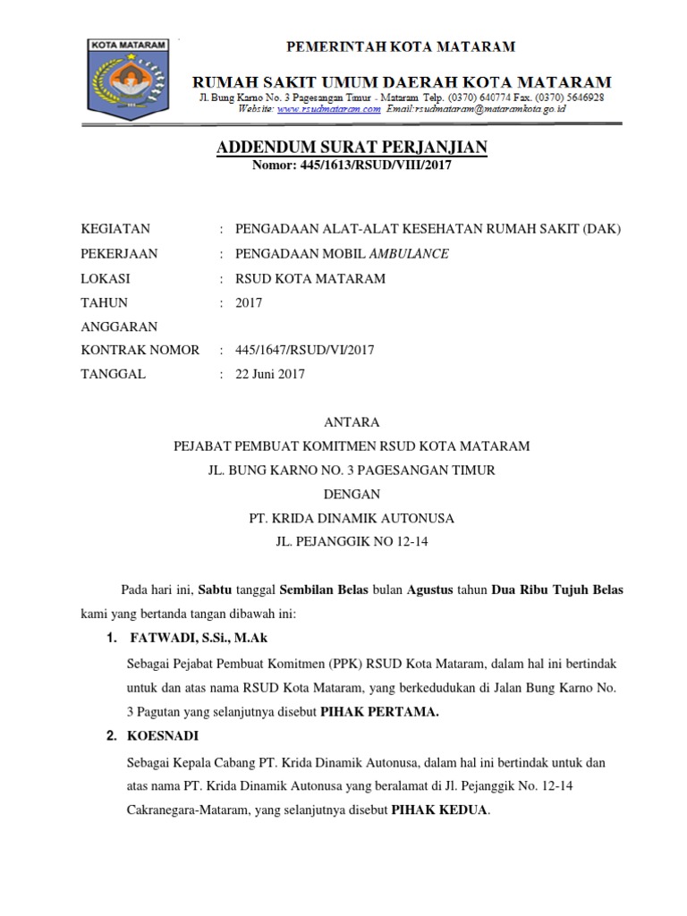 aDDENDUM Kontrak 2017 | PDF | Hukum