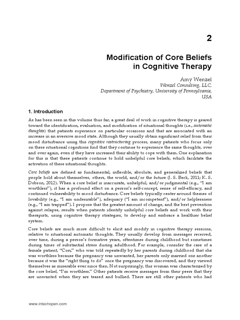Modification of Core Beliefs in Cognitive Therapy | PDF | Schema ...