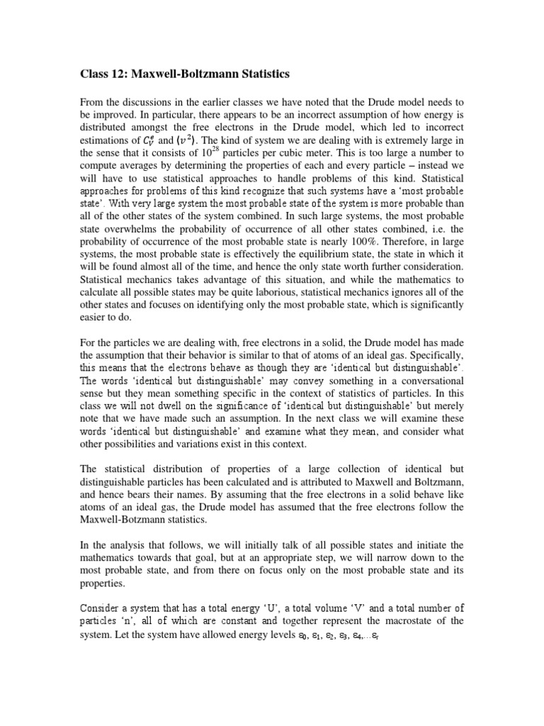 Class 12: Maxwell-Boltzmann Statistics | PDF | Gases | Scientific Theories