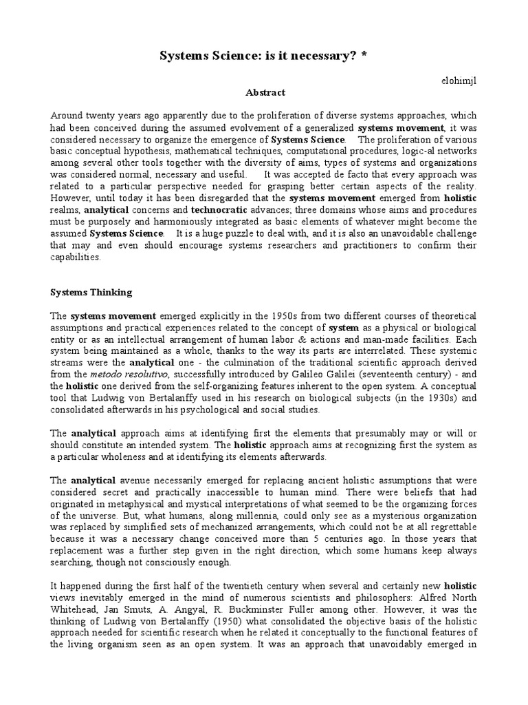 Systems Science, ¿Is It Necessary | PDF | System | Systems Theory