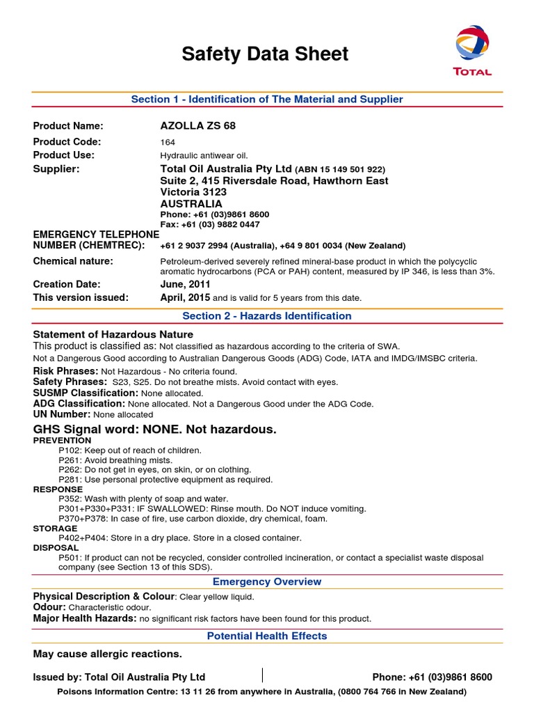 Azolla ZS 68 MSDS PDF | PDF | Dangerous Goods | Physical Sciences