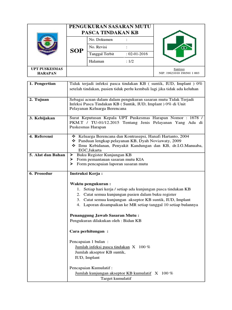 Sop Pengukuran Sasaran Mutu Pasca Tindakan KB | PDF