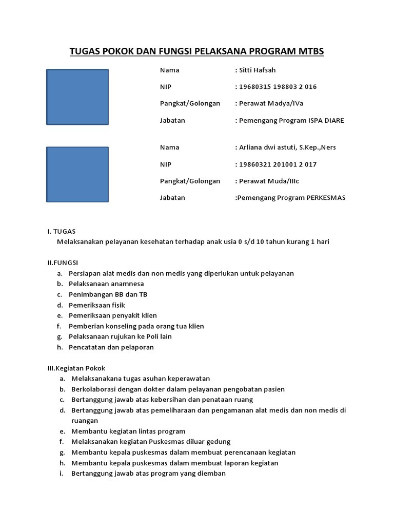 Tugas Pokok Dan Fungsi Pelaksana Program MTBS | PDF