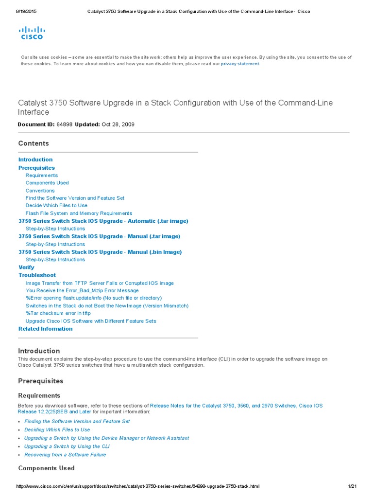 Catalyst 3750 Software Upgrade in A Stack Configuration With Use of The Command-Line Interface ...
