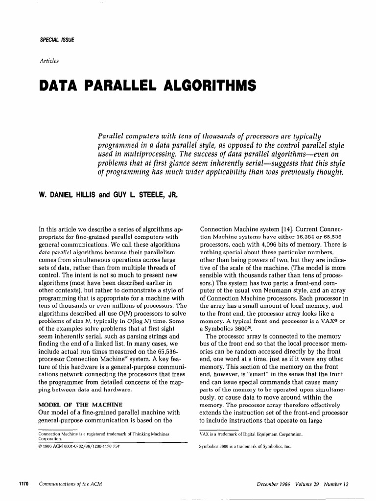 Data Parallel Algorithms Pdf Parallel Computing Central Processing Unit
