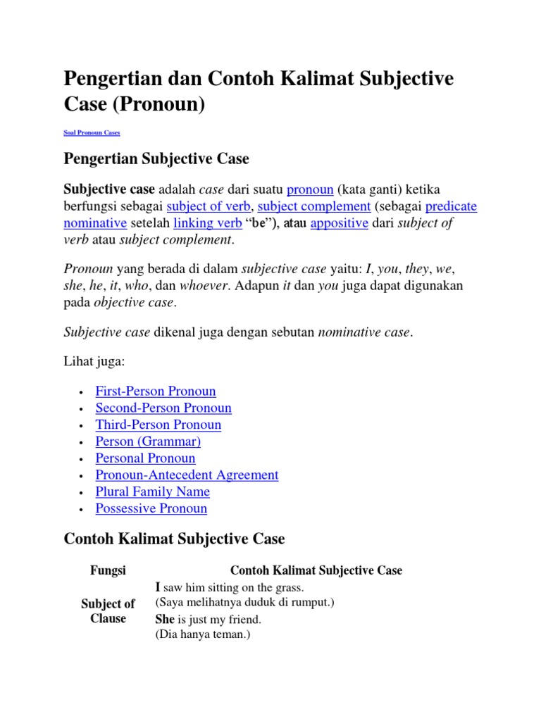 Contoh Kalimat Subjective Case | PDF