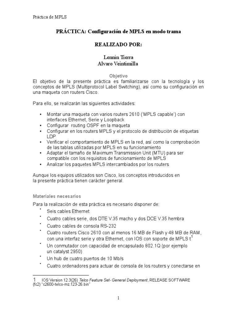 Practica MPLS | PDF | Enrutador (Computación) | Protocolos de internet