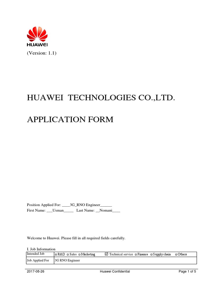 Huawei Job Application: Usman Nomani | PDF | Employment | Intellectual ...