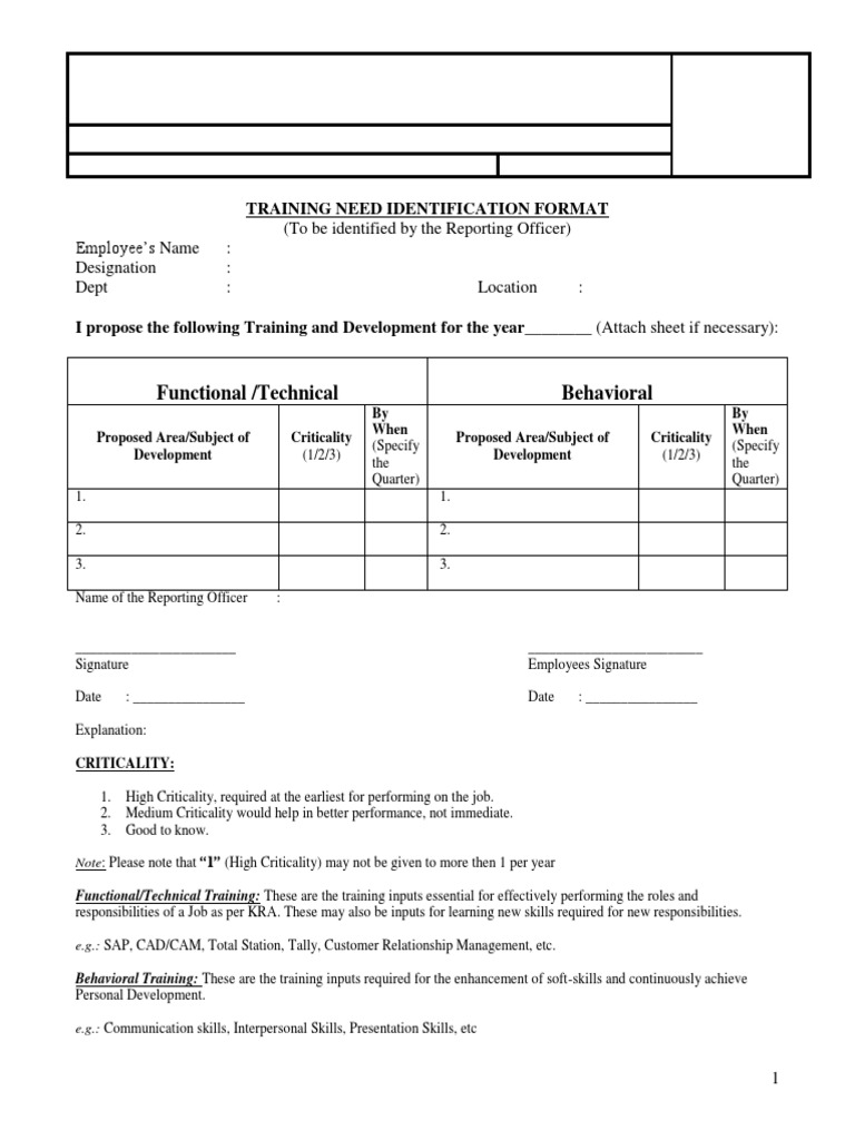 Training Need Identification Format | PDF | Interpersonal Relationships ...