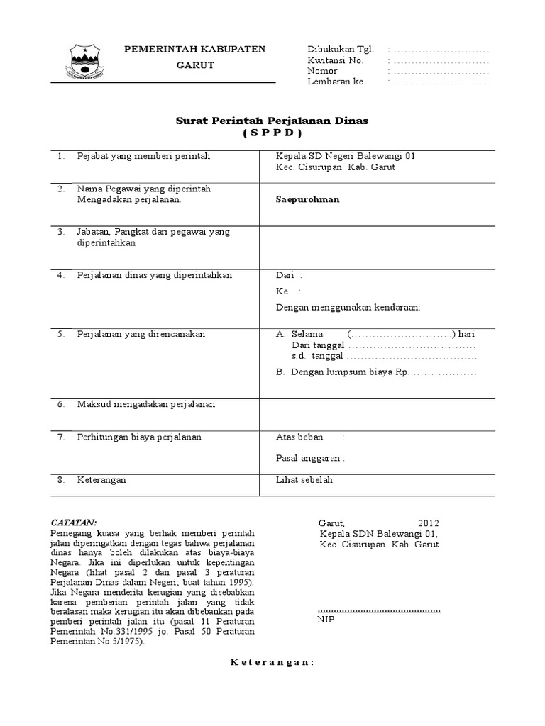 Surat Perintah Perjalanan Dinas SPPD | PDF