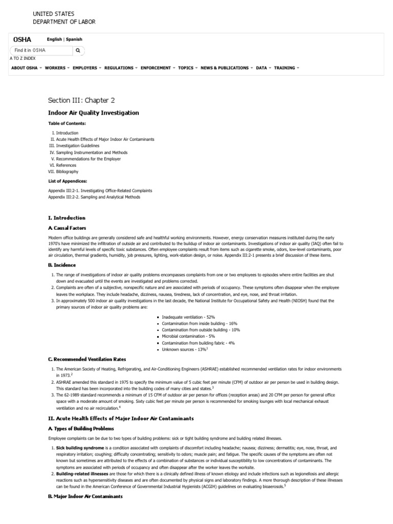 OSHA Technical Manual (OTM) - Section III - Chapter 2 - Indoor Air Quality Investigation ...
