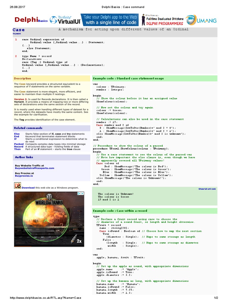 Delphi Basics - Case Command | PDF | Data Type | Computer Programming