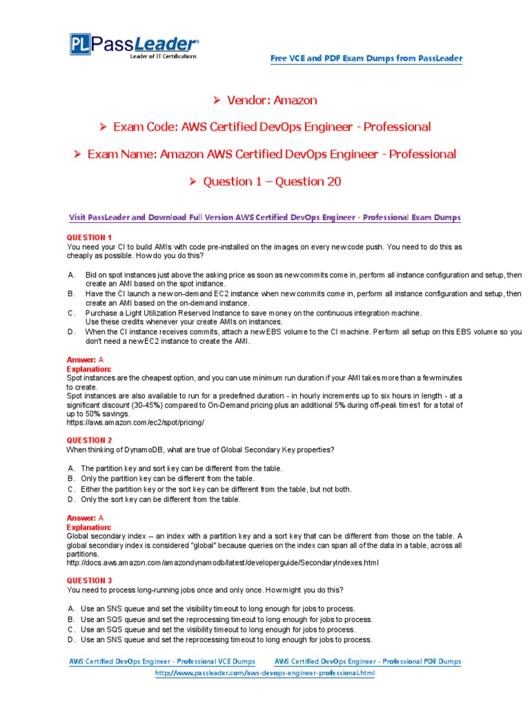 PassLeader AWS Certified DevOps Engineer - Professional Exam Dumps (1-20) | PDF | Amazon Web ...