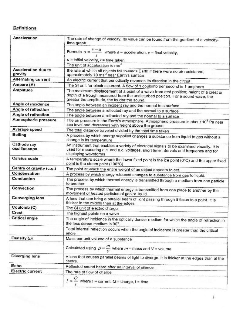 Physics Definitions PDF | PDF