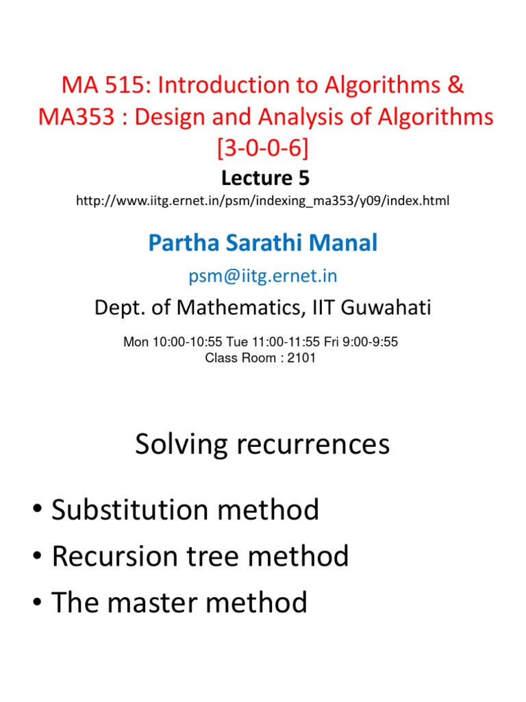 Solving Recurrences Using The Substitution Method Recursion Trees And 4143