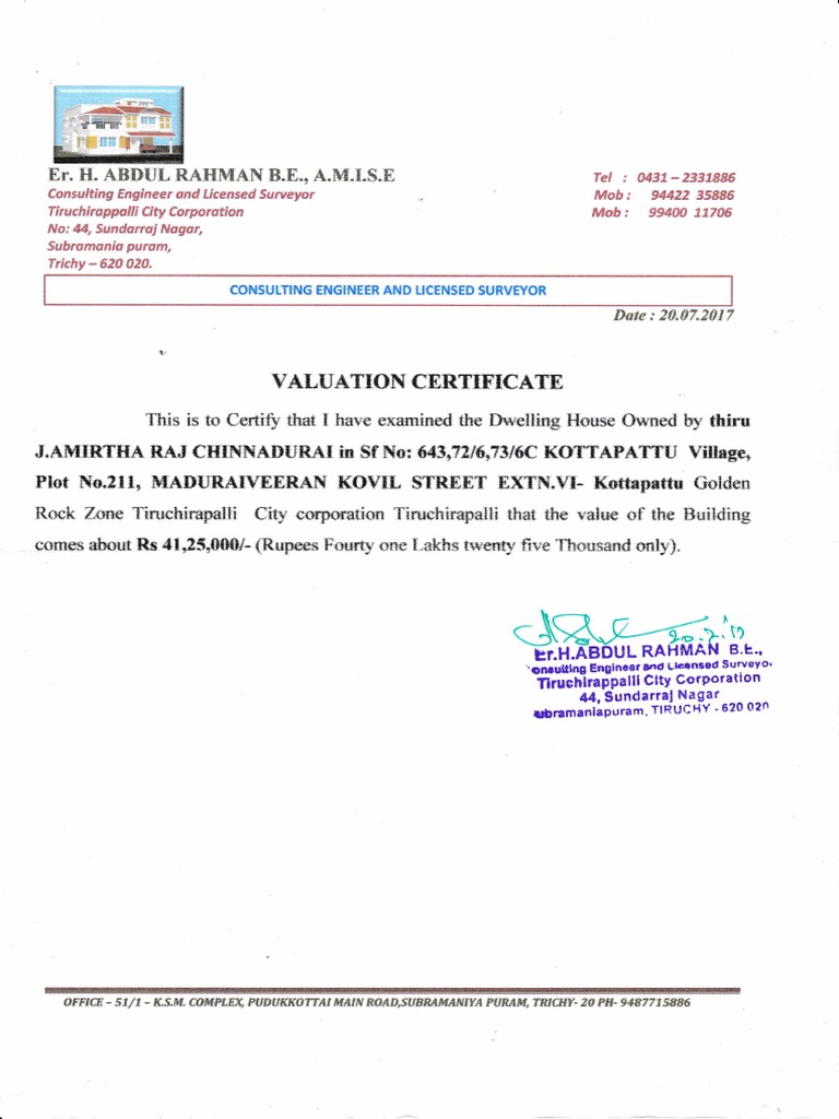 Valuation Certificate | PDF | Rupee | Building Materials