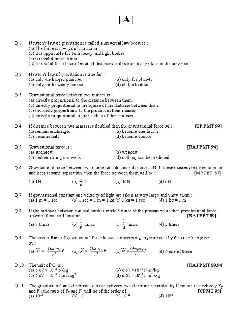 Gravitational Force and Newton's Law of Universal Gravitation: Multiple ...