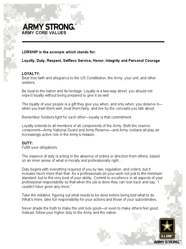 Army Core Values | PDF | Courage | Loyalty