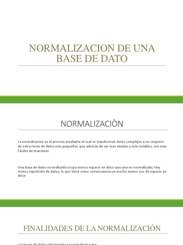 NORMALIZACION DE UNA BASE DE DATO.pptx | Bases de datos | Recuperación de información
