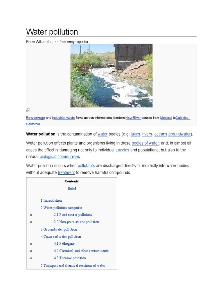 Water Pollution: From Wikipedia, The Free Encyclopedia | PDF | Water ...
