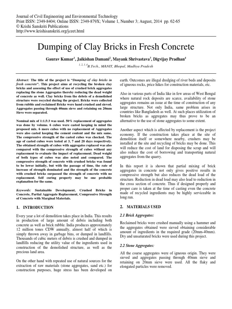 Dumping of Clay Bricks in Fresh Concrete - Gaurav Kumar | PDF ...