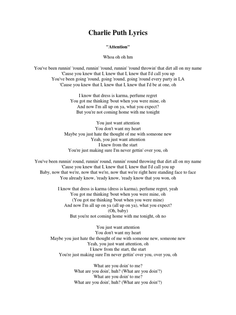 Charlie Puth Lyrics - Attention | PDF | Recorded Music | Albums