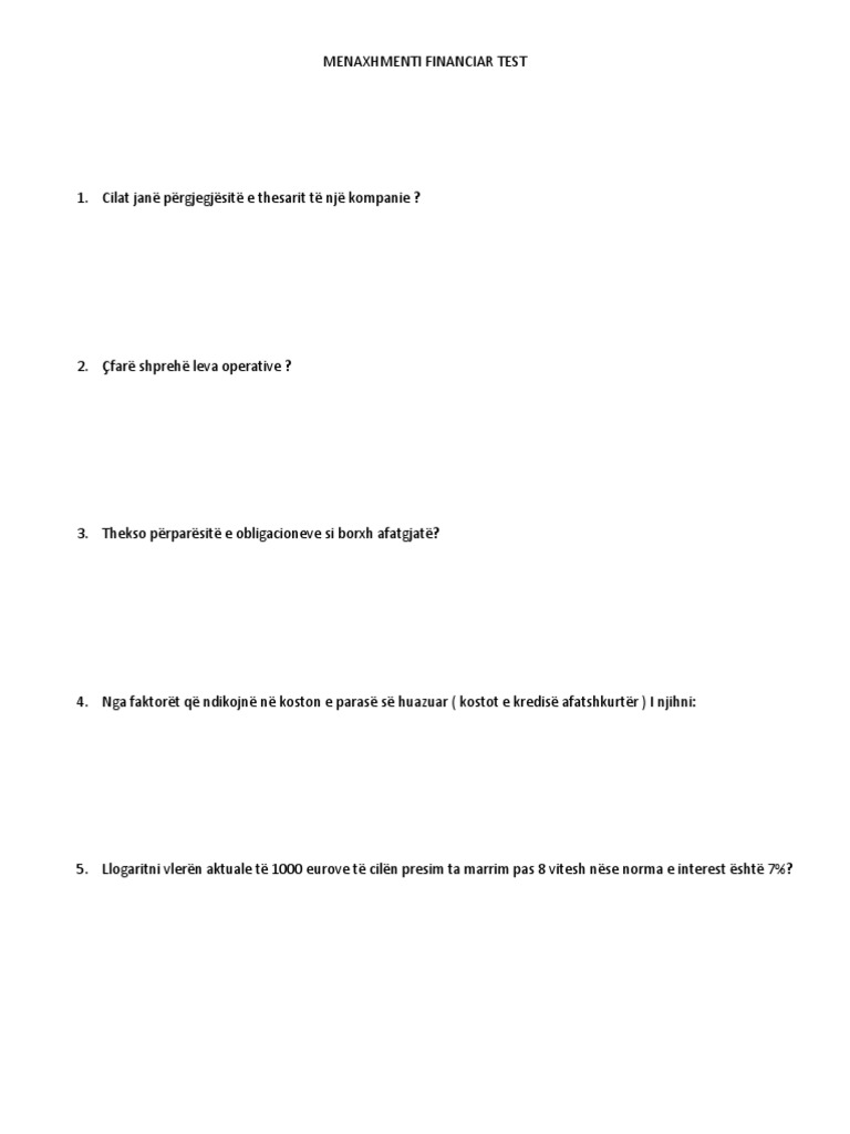 Menaxhmenti Financiar Test | PDF