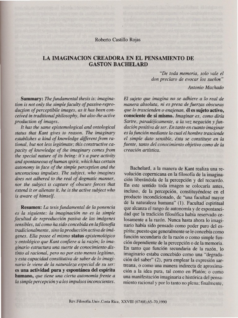 La Imaginación Creadora en El Pensamiento de Gaston Bachelard | PDF | Imagen | Arquetipo