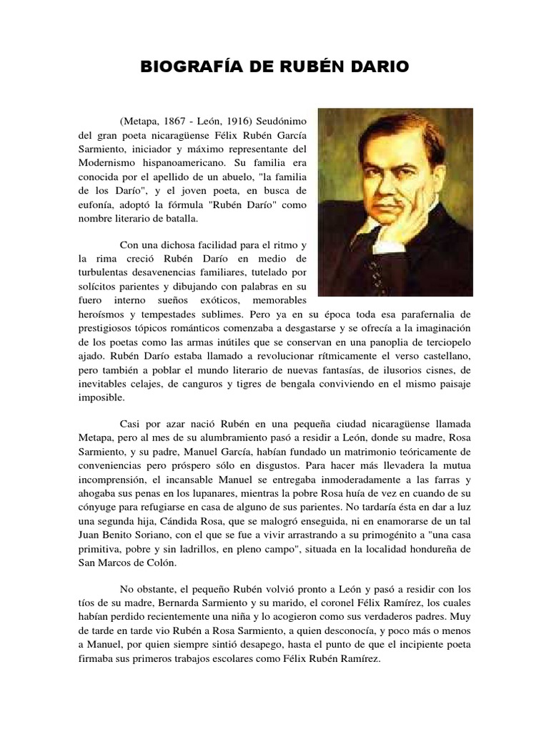 Biografía de Rubén Dario | PDF | Poesía | Artes (general)