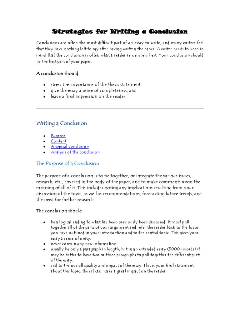 Strategies For Writing A Conclusion | PDF | Essays | Experiment
