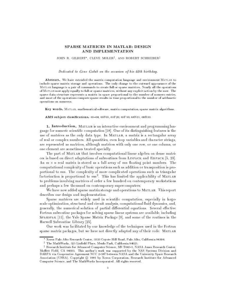 Sparse Matrices In Matlab Pdf Teaching Mathematics 5357