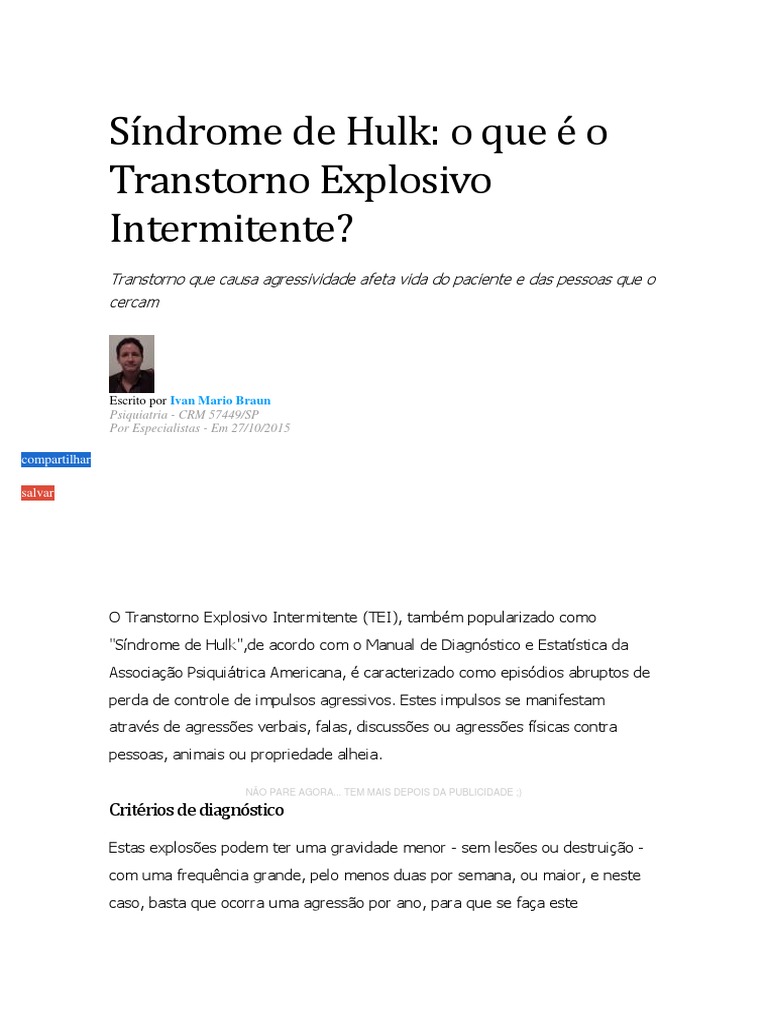 Síndrome de Hulk | PDF | Agressão | Psiquiatria