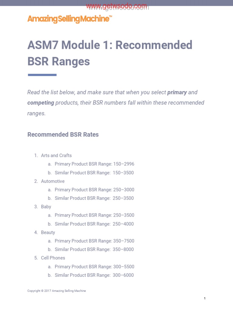 ASM7 M01 L11 Recommended BSR Ranges F1ff09fa | PDF