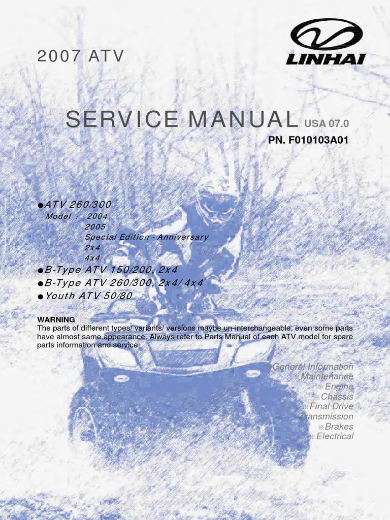 ATV Linhai ATV Service Manual PDF | PDF | Suspension (Vehicle) | Brake