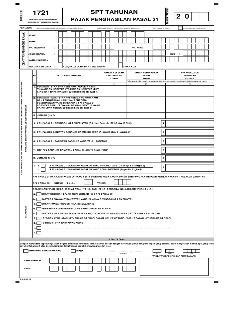 Formulir 1721 SPT Tahunan PPH 21 1 PDF | PDF