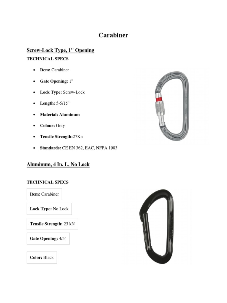 Screw-Lock Aluminum Carabiner Specs | PDF