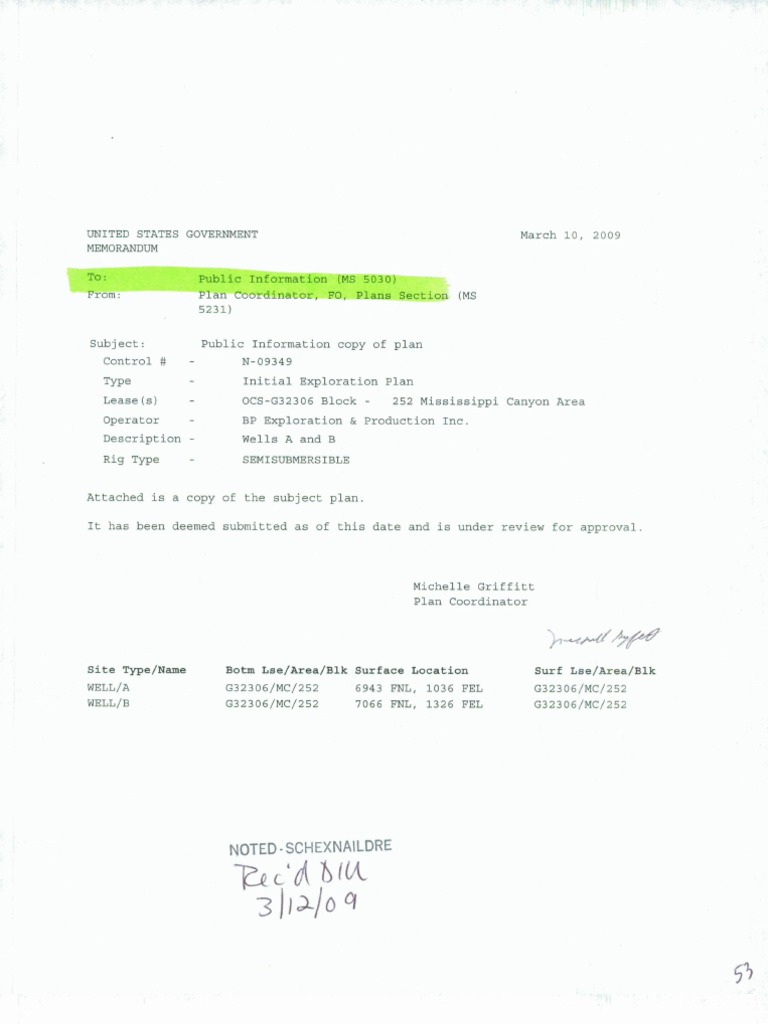 BP Initial Exploration Plan Mississippi Canyon Block 252 OCS-G 32306 | PDF