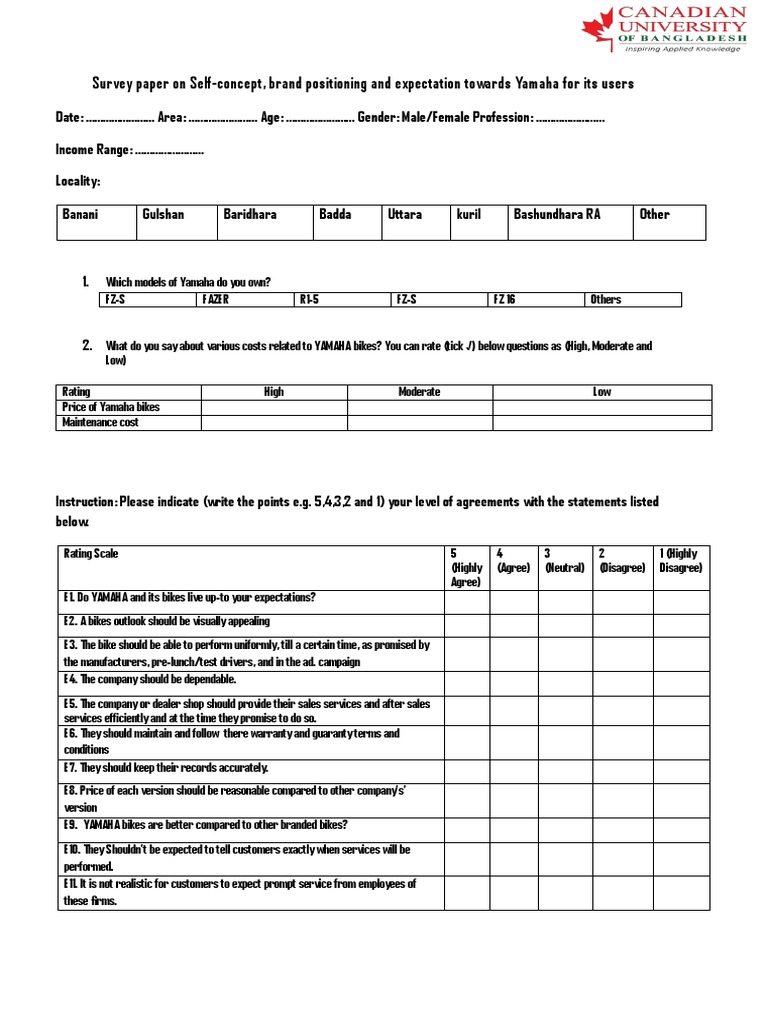 Survey Paper On Expectation Towards Yamaha Bike | PDF | Marketing ...