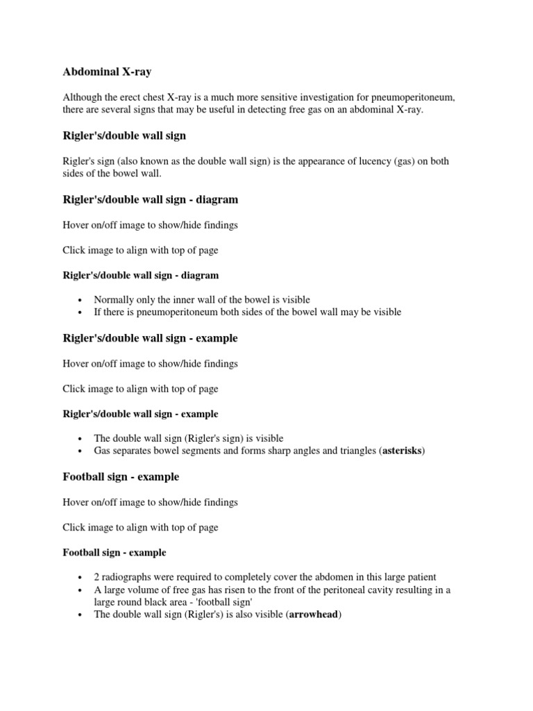 Abdominal X-Ray: Rigler's/double Wall Sign - Diagram | PDF