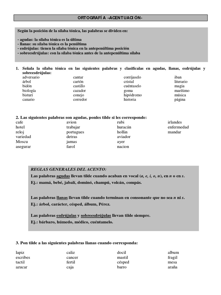 Ejercicios de Acentuación PDF | PDF | Lingüística | Onomástica