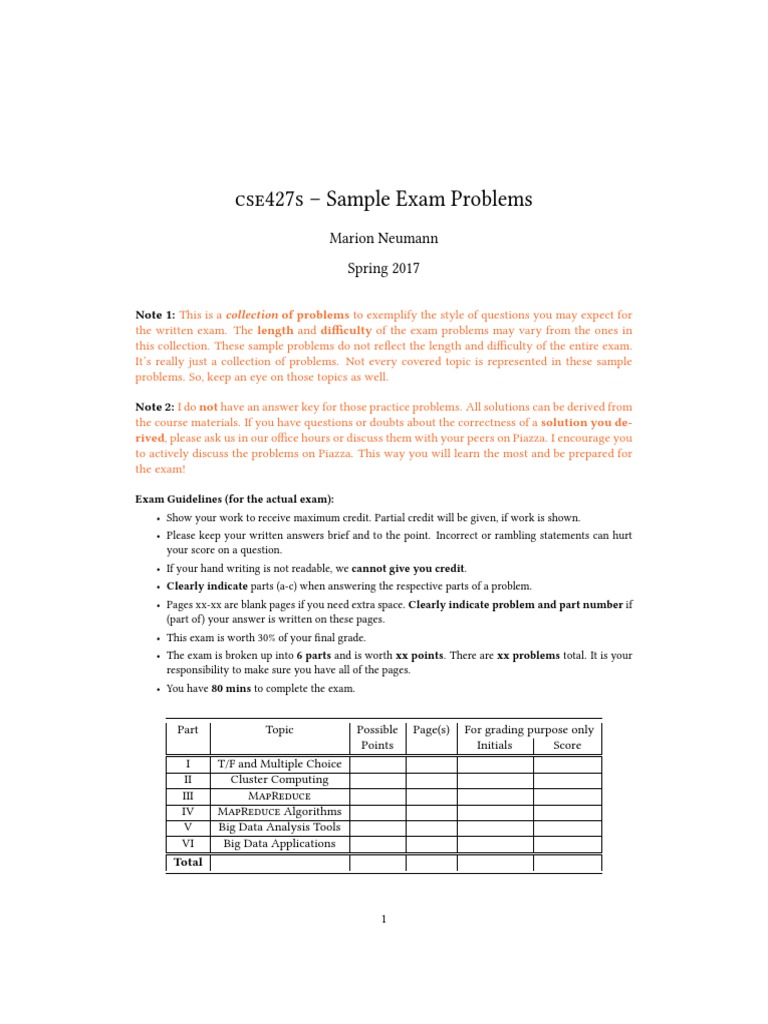 Sample Exam Problems | PDF | Map Reduce | Apache Hadoop