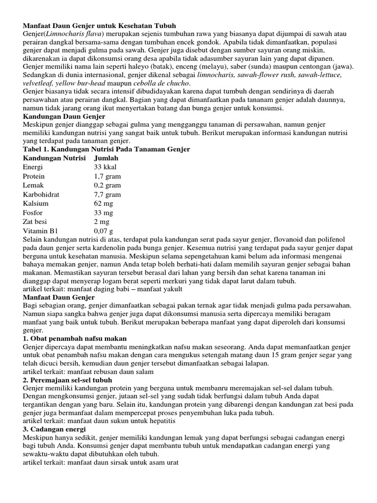 Manfaat Daun Genjer Untuk Kesehatan Tubuh | PDF | Sains & Matematika ...