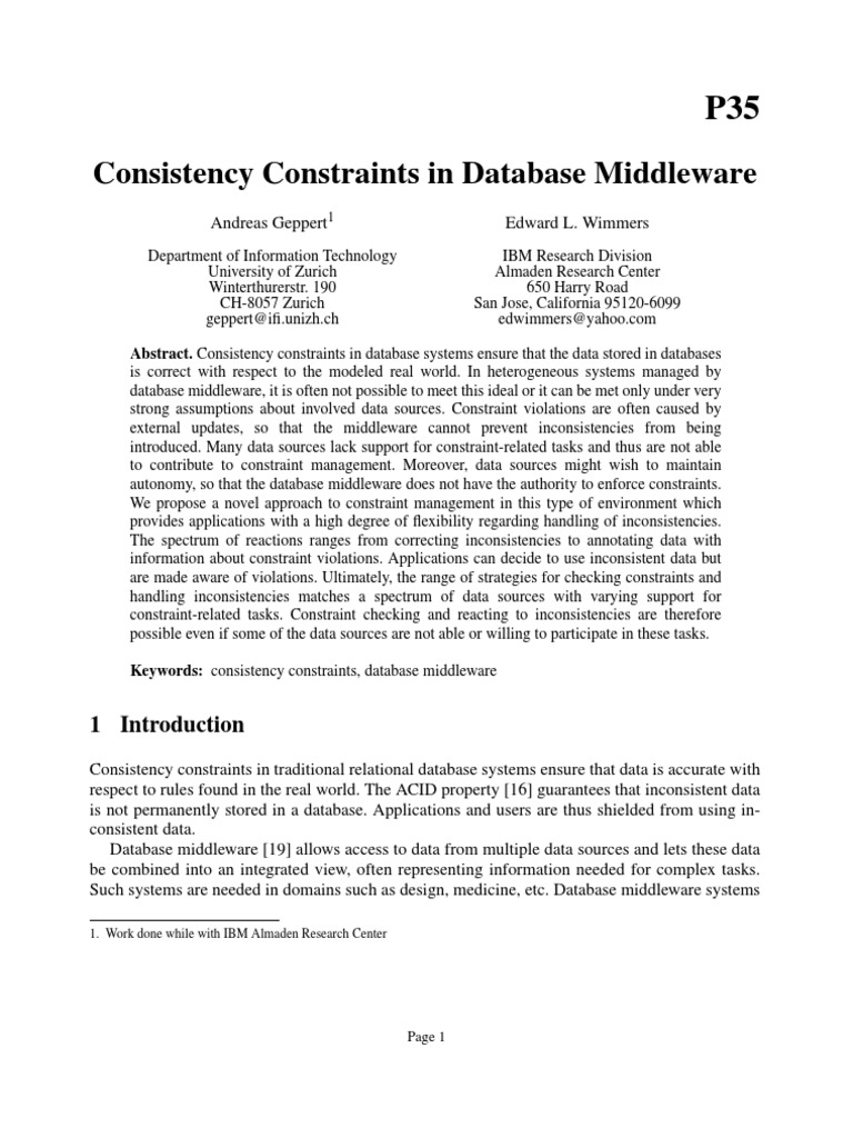 Consistency Constraints in Database Middleware | PDF | Databases | Relational Database