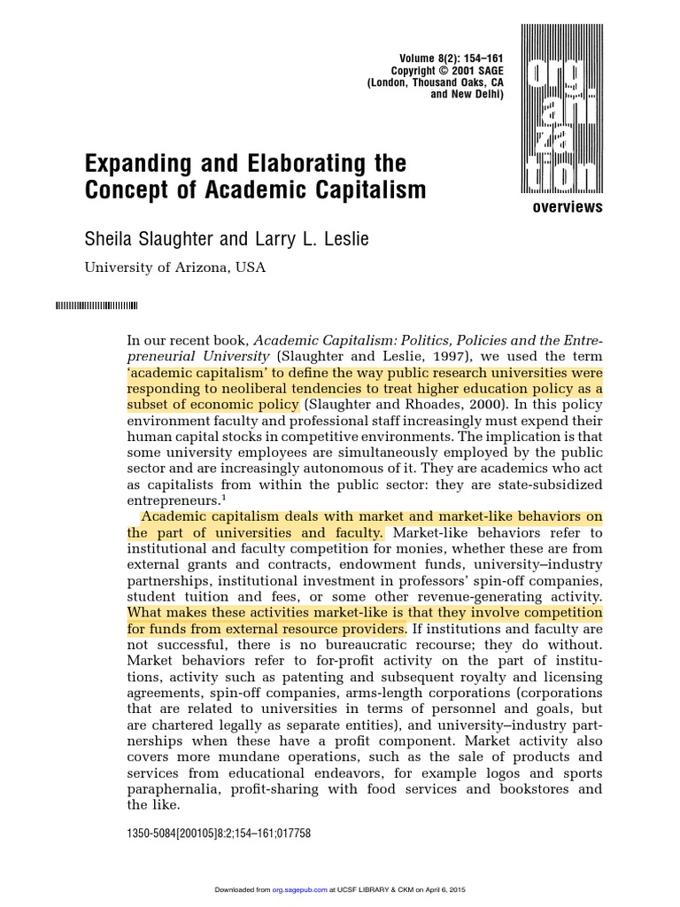 Expanding and Elaborating The Concept of Academic Capitalism | PDF ...
