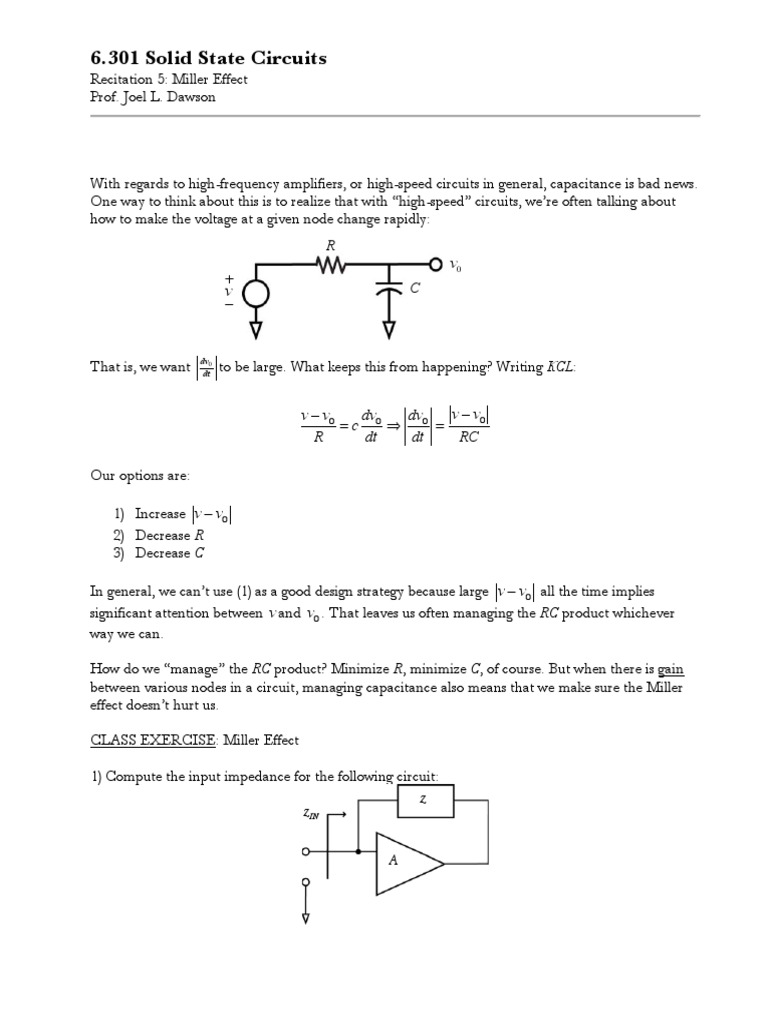Miller Effect | PDF | Electronics | Electrical Engineering